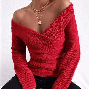 SHEIN | Sweaters | Off Shoulder Red Knit Sweater Shein | Poshmark